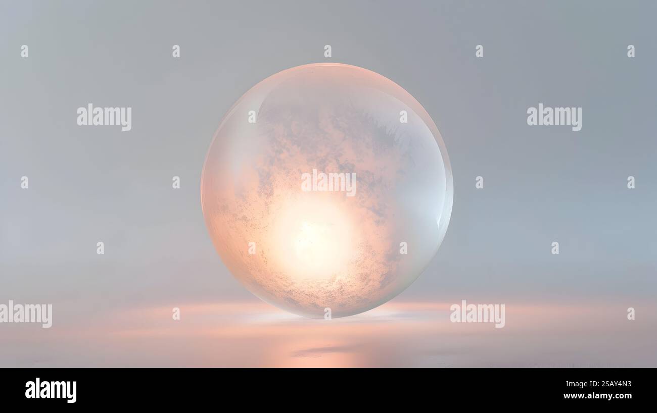 A glowing,translucent orb made of frosted glass appears to be floating ...