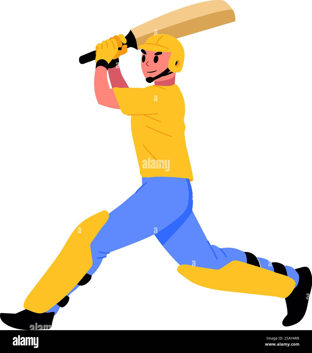 Yellow Cricket Player Running with Bat Stock Vector Image & Art - Alamy