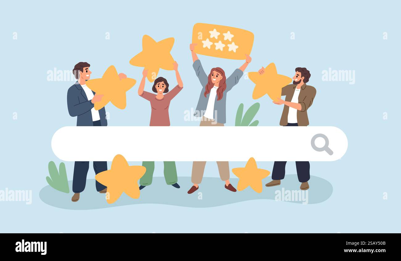 People leave reviews. Online feedback. Tiny men or women with large ...