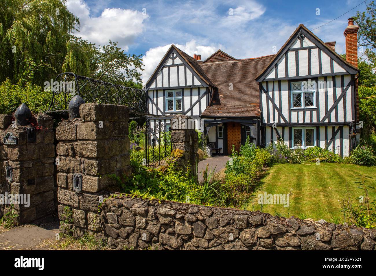 Essex, UK - June 27th 2024: The medieval timber-framed exterior of Burr ...