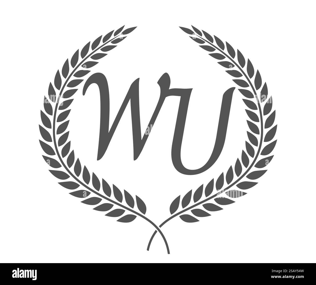Initial letter W and U, WU monogram logo design with laurel wreath ...