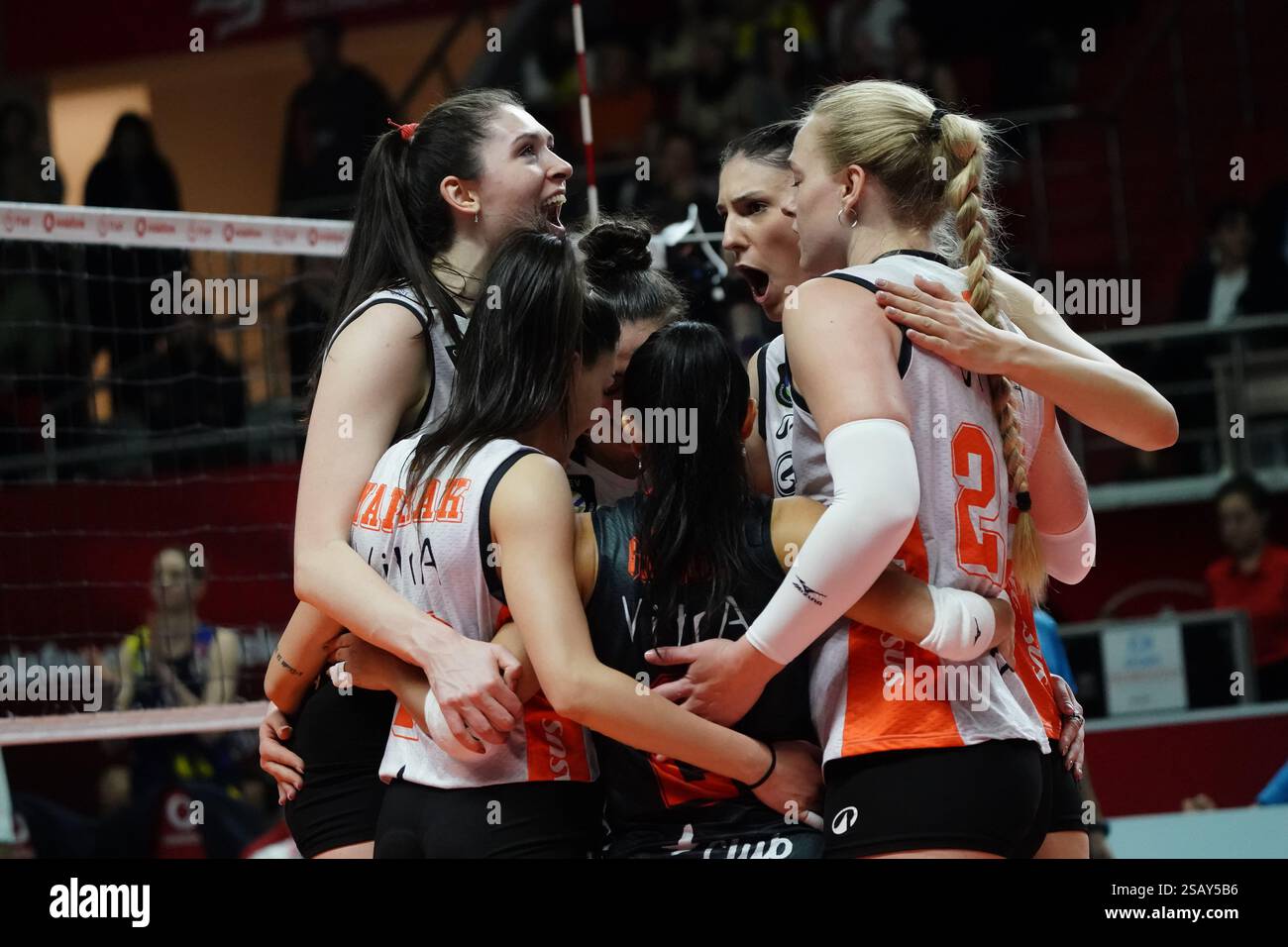 ISTANBUL, TURKIYE - JANUARY 26, 2025: Eczacibasi Dynavit players ...
