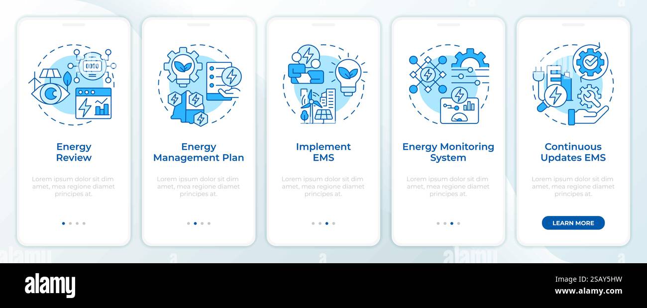 Energy control steps blue onboarding mobile app screen Stock Vector ...