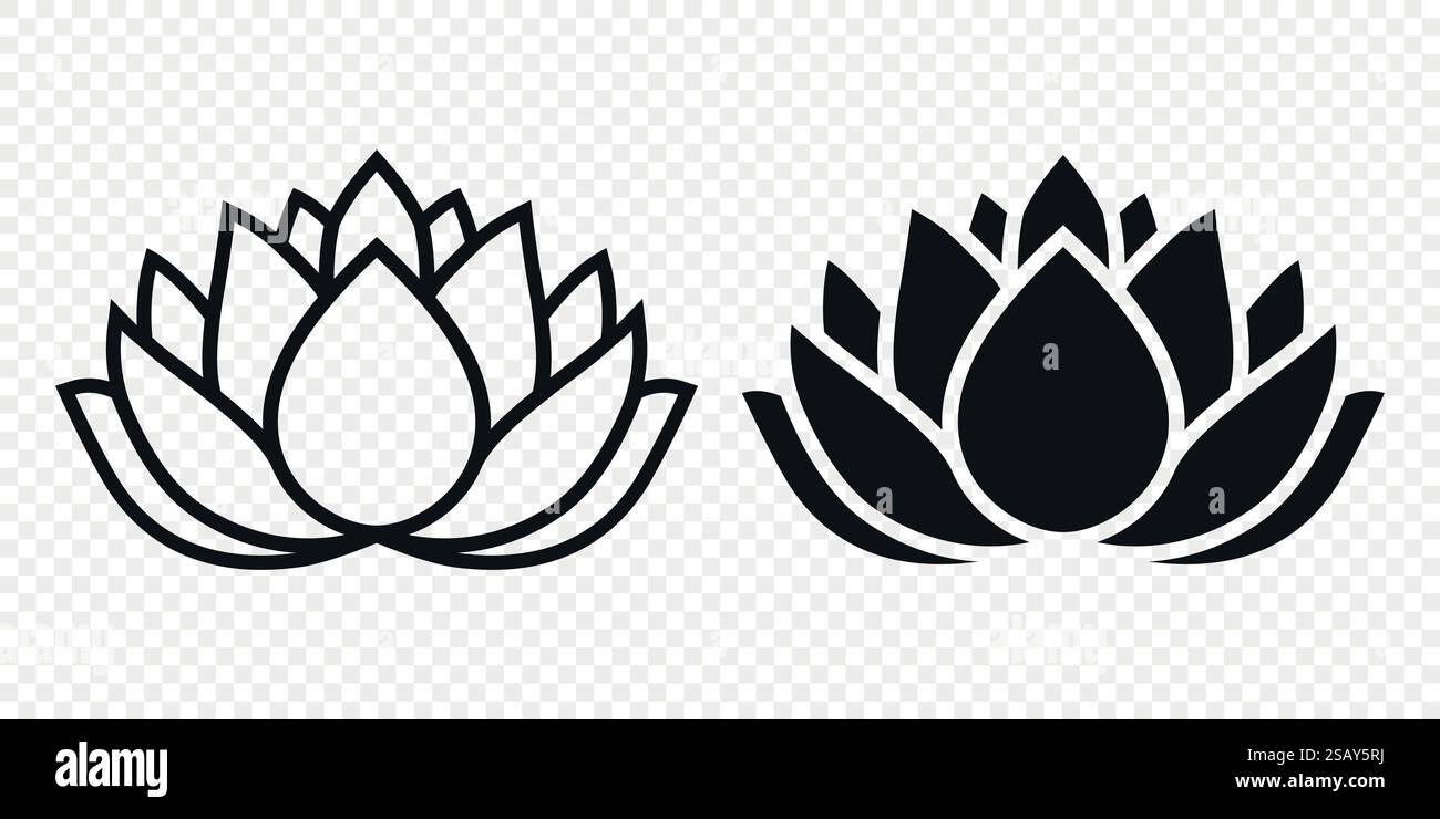 Flat Single Color Vector Lotus Flower Icon Set. Monochrome Floral ...