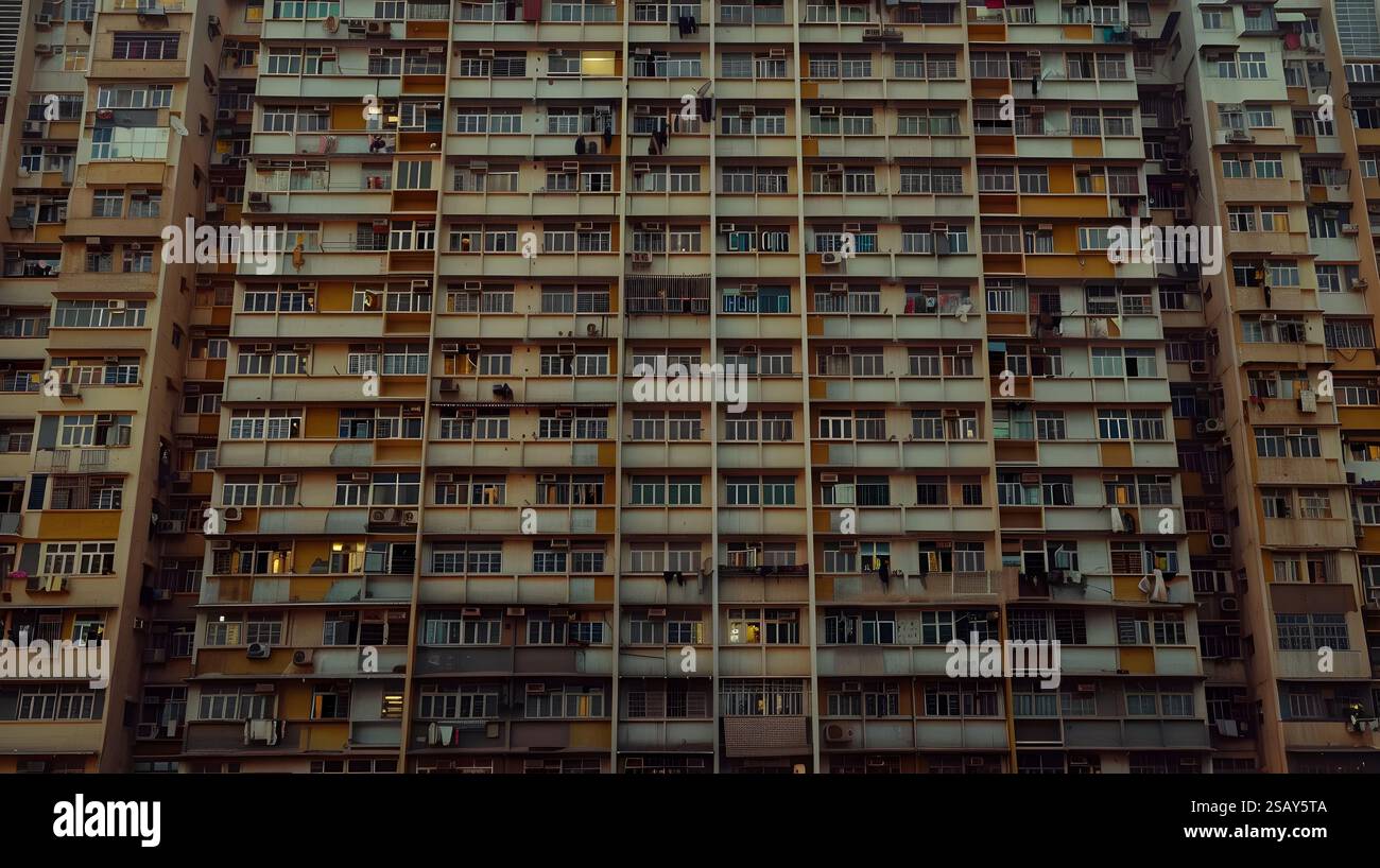 This image depicts a densely populated,high-rise residential ...