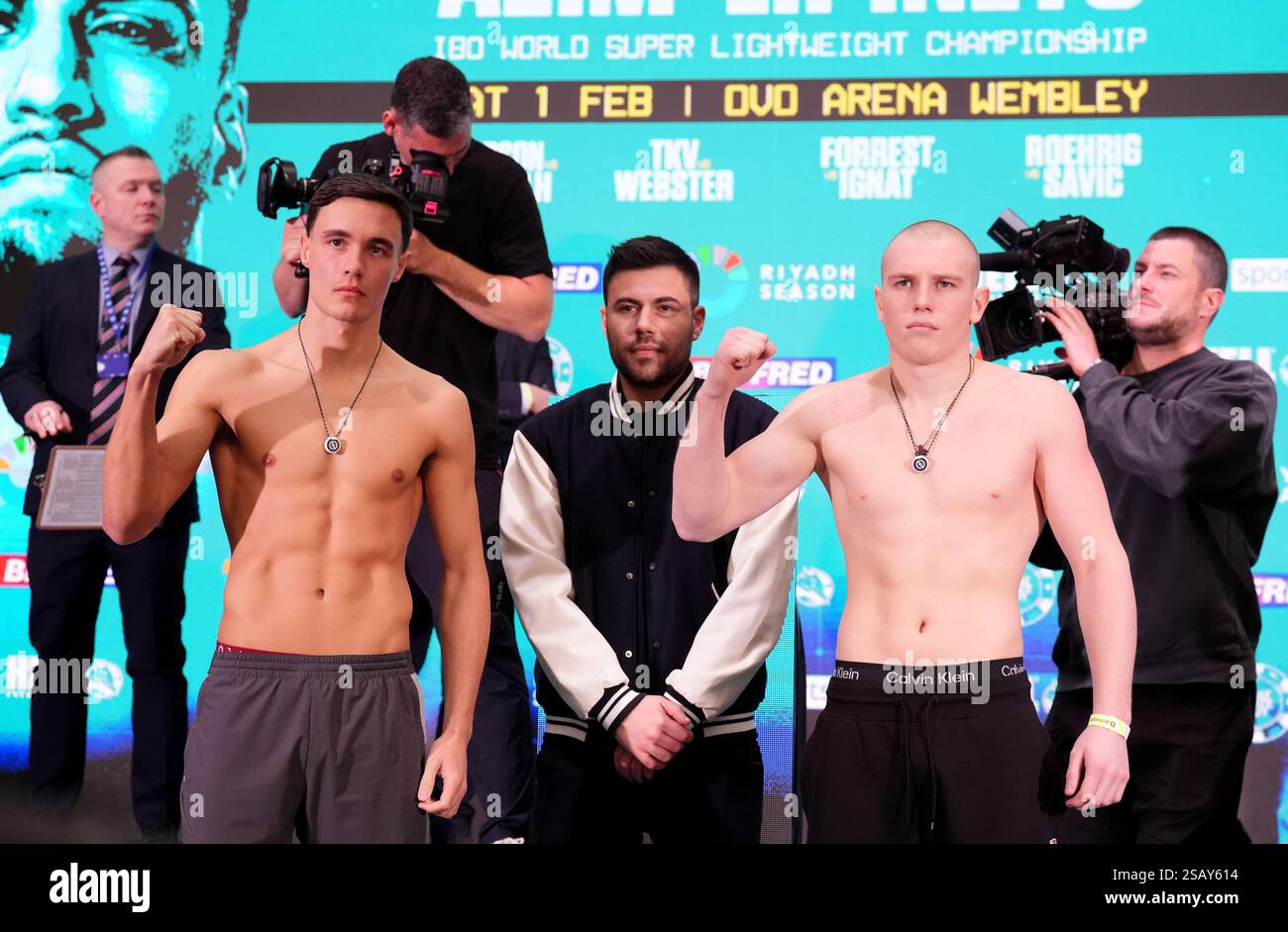 Garan Croft (left) and Dmittri Protkunas (right) following a weigh in ...