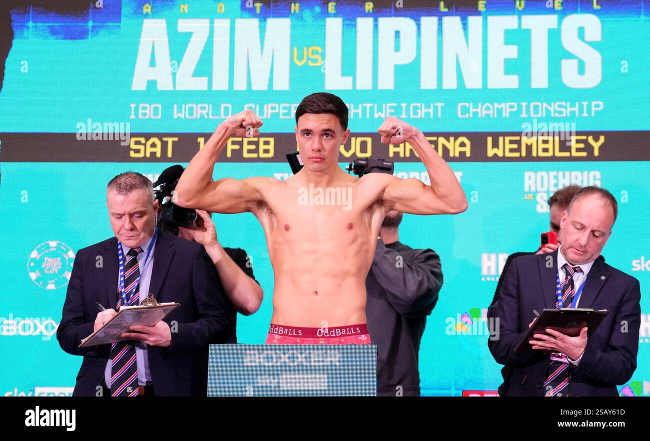 Garan Croft during the weigh-in at BOXPARK Wembley, London. Adam Azim ...