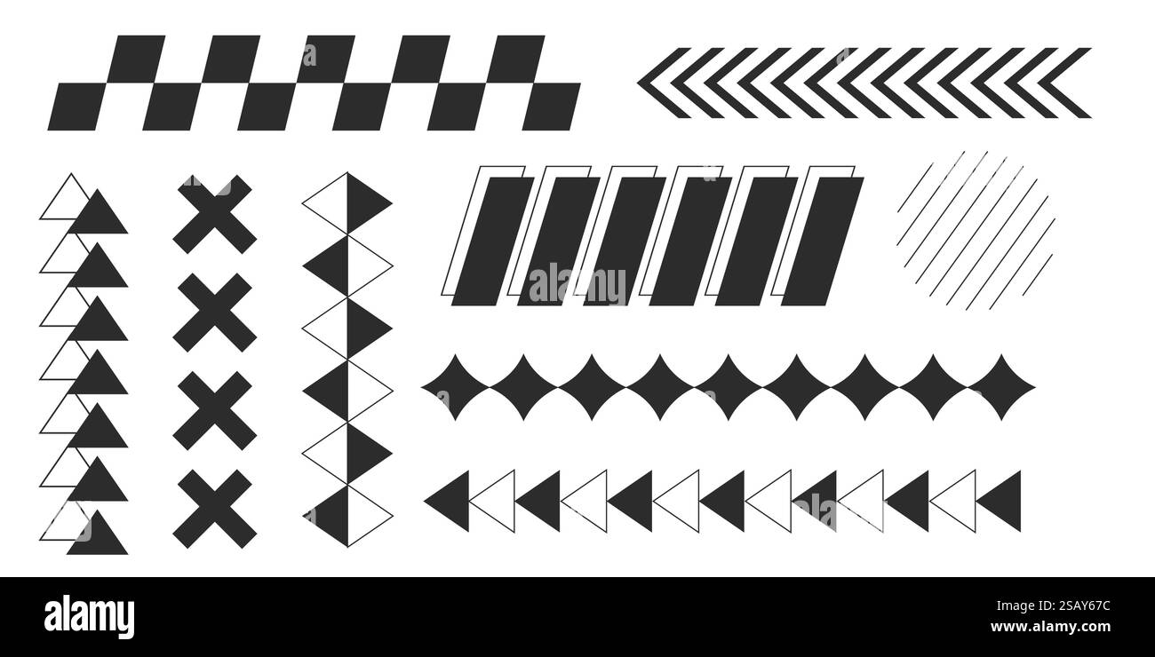 Y2k geometric elements border set, slash line, grid pattern. Groovy ...
