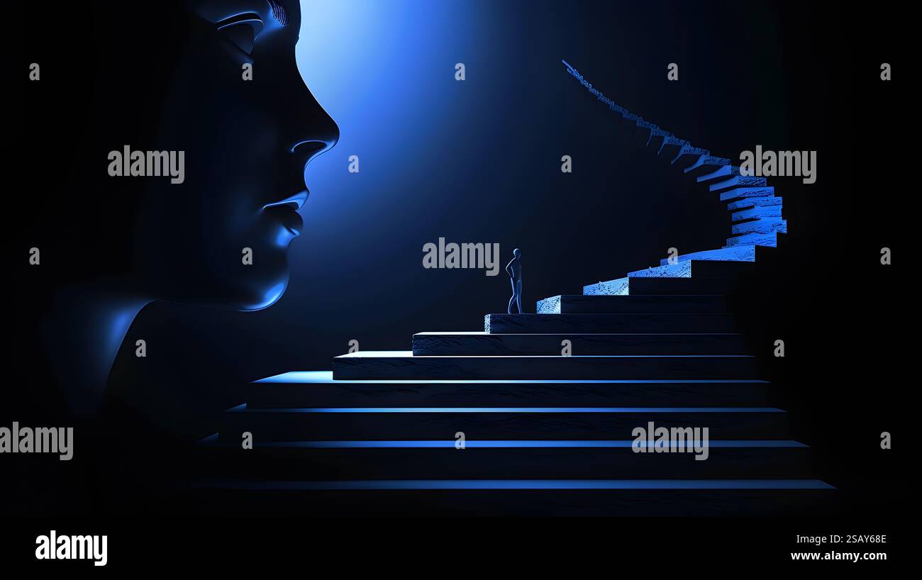 This striking digital artwork depicts a sculptural head silhouette with ...