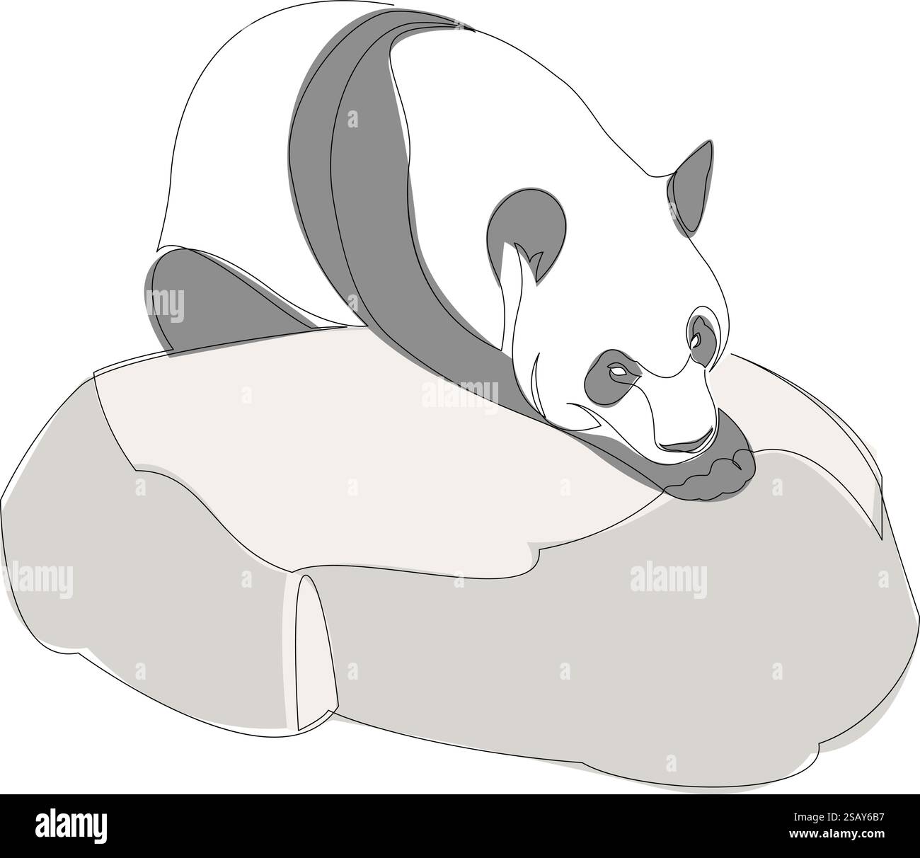 One line panda bear resting on a rock design silhouette. Hand drawn ...