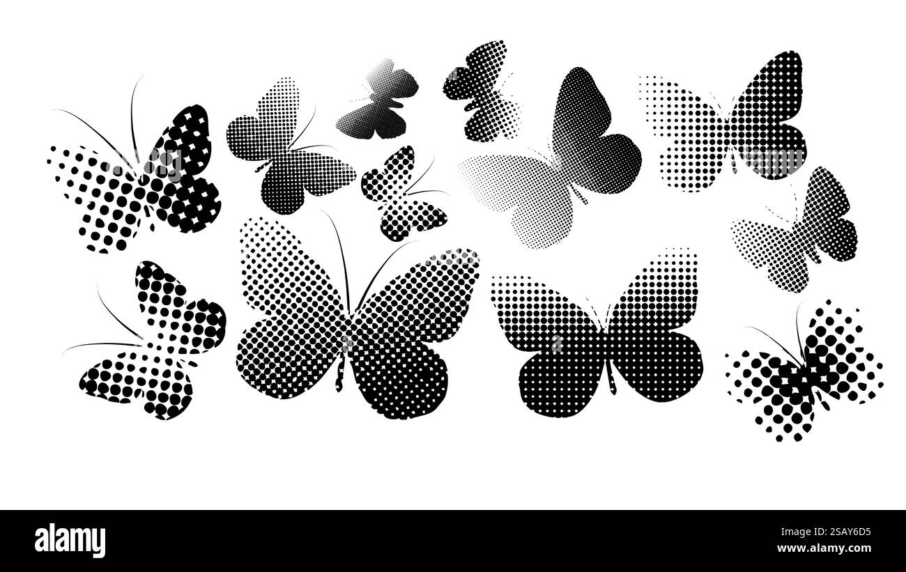 Silhouette of butterfly. Set of butterflies of different shapes ...