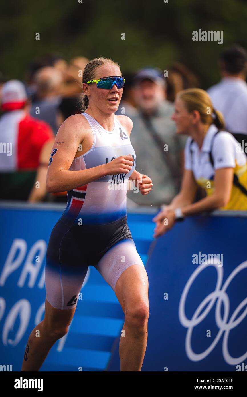 Solveig Løvseth participating in the triathlon at the Paris 2024 ...