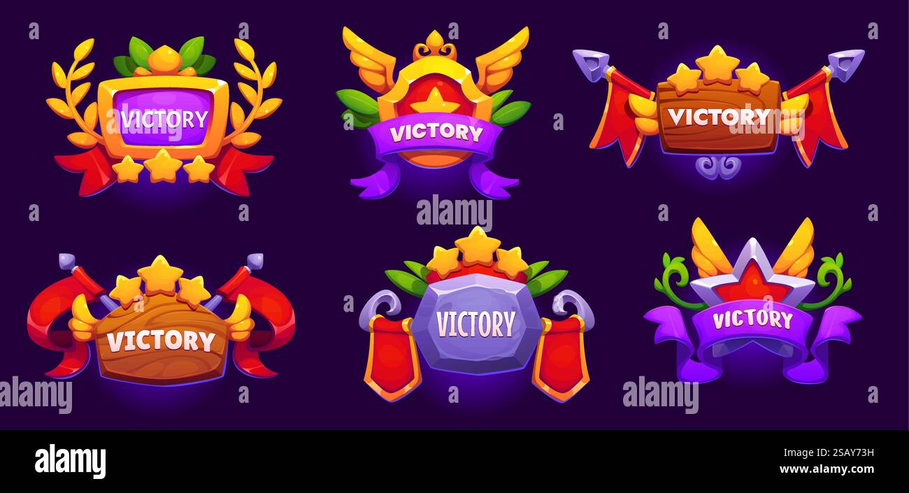 Game victory award icons, ui badges asset. Vector gui buttons for ...