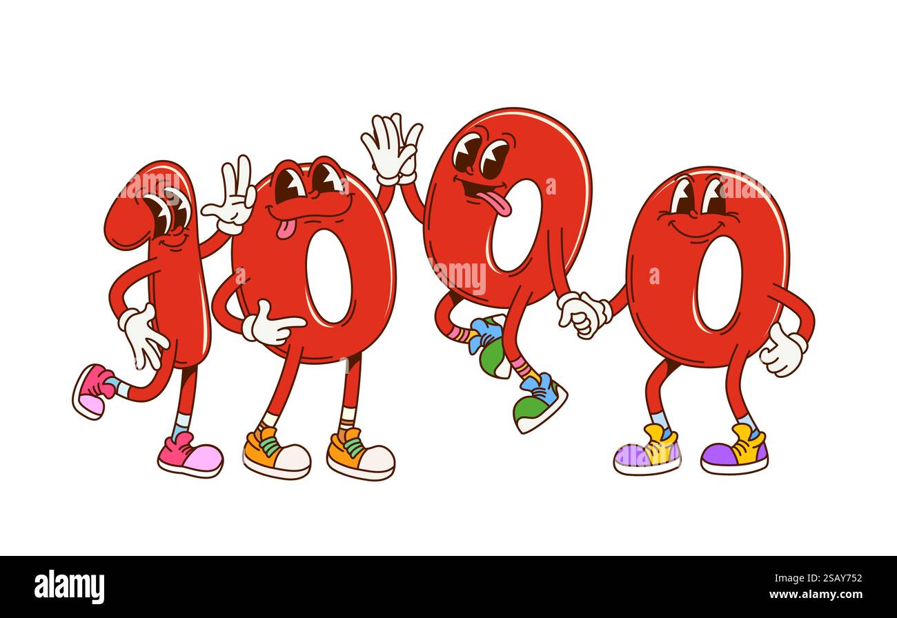 Groovy one thousand math number characters. School math digit cartoon ...