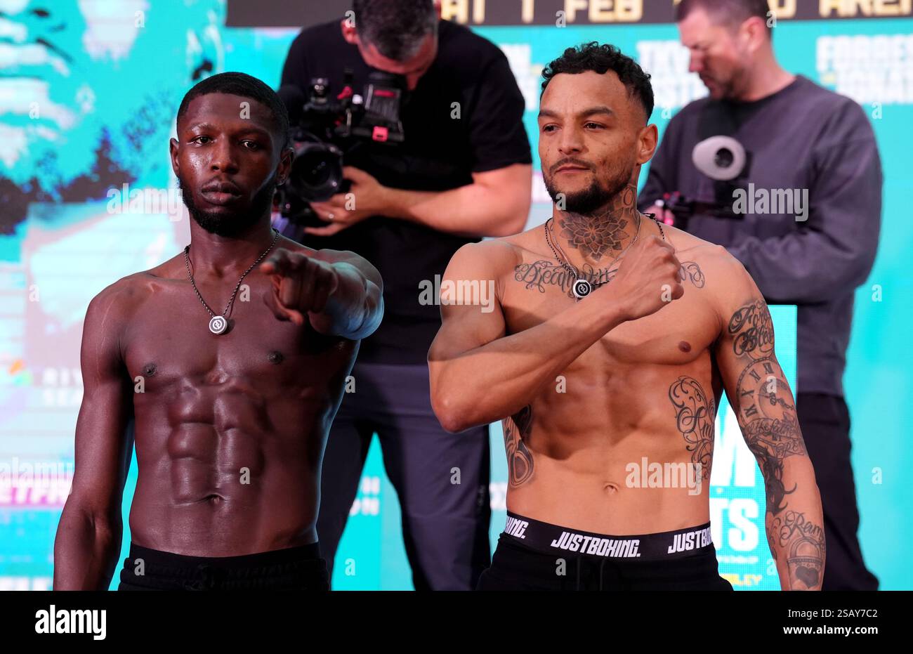 Joel Kodua (left) and Llyod Germain (right) following a weigh in during ...