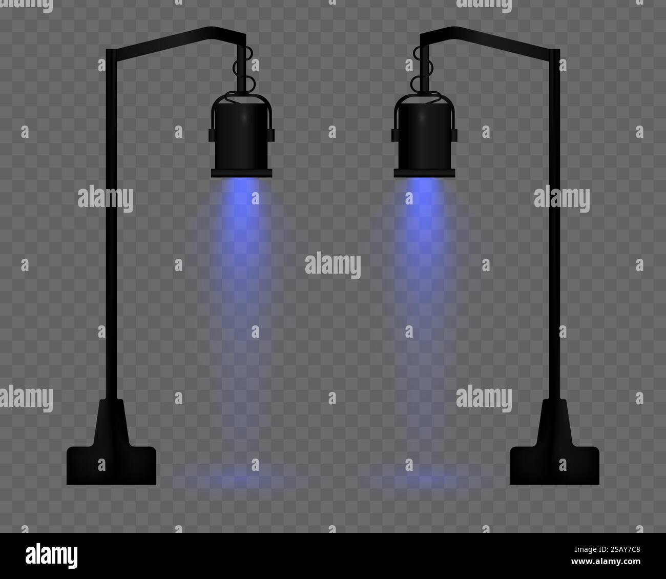 Realistic vector street lamp with blue light on a transparent ...