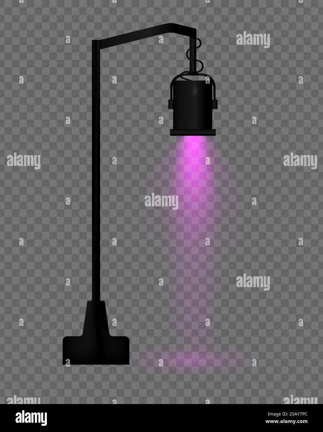 Realistic vector street lamp with pink light on a transparent ...
