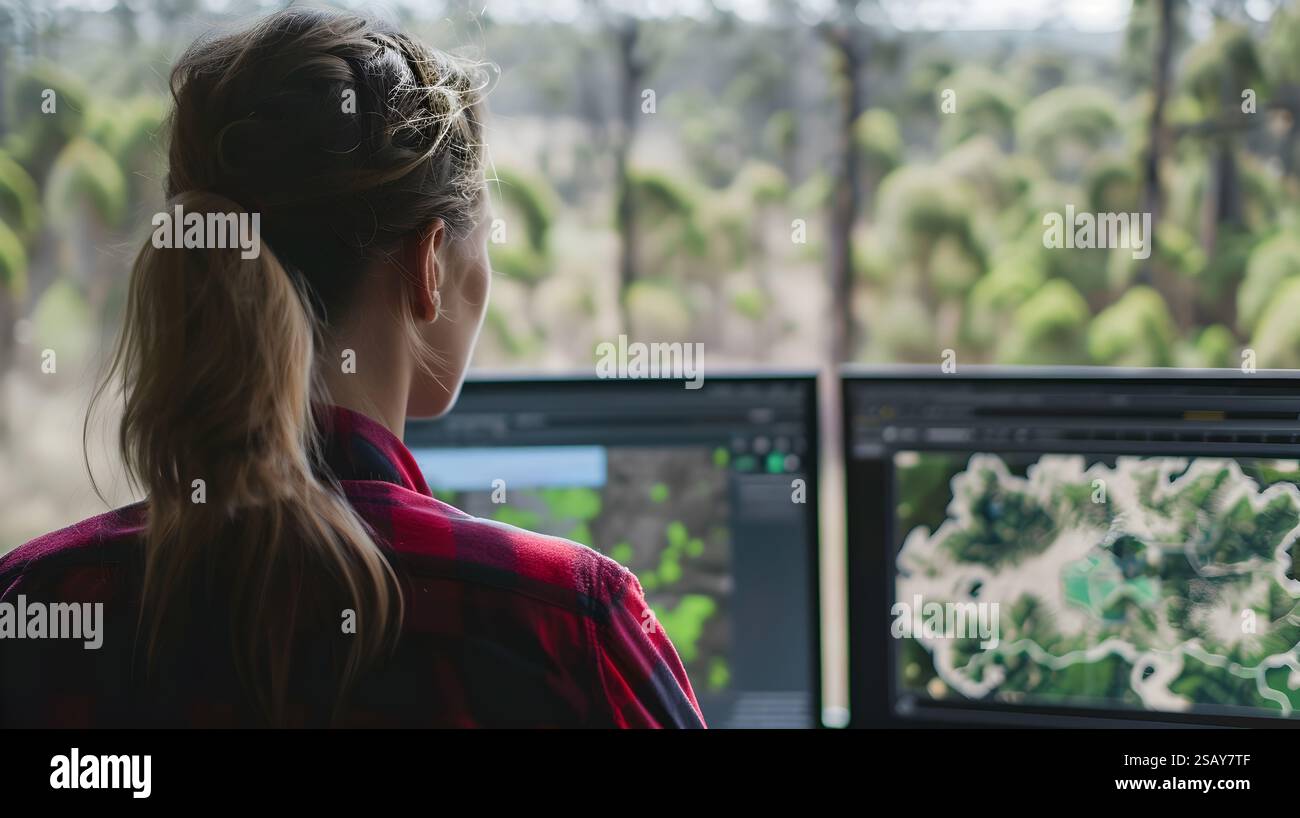 A female environmental scientist is using GIS data and software to ...