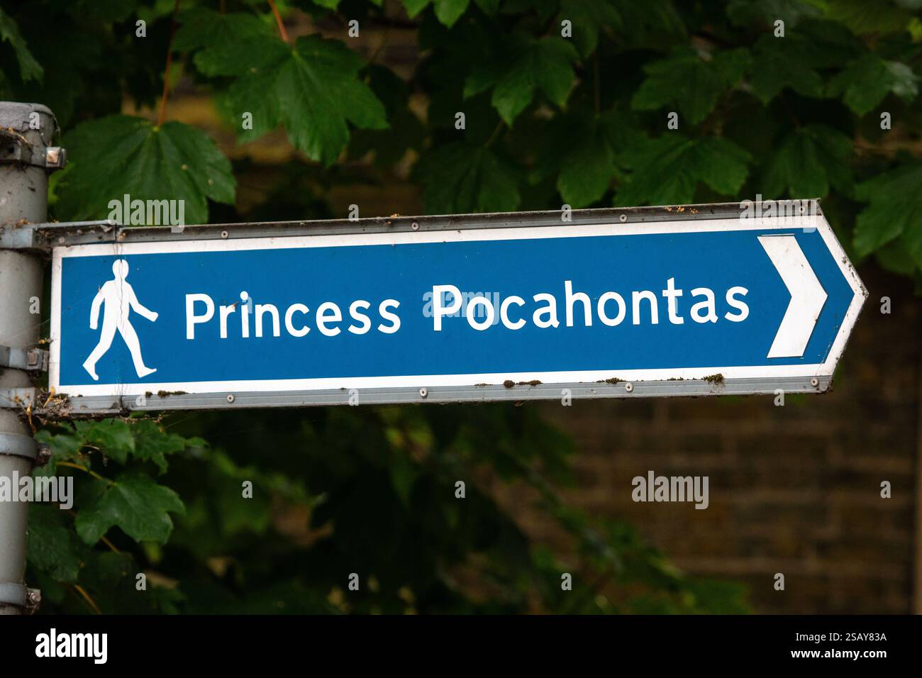 A sign pointing visitors to the direction of the Princess Pocahontas ...