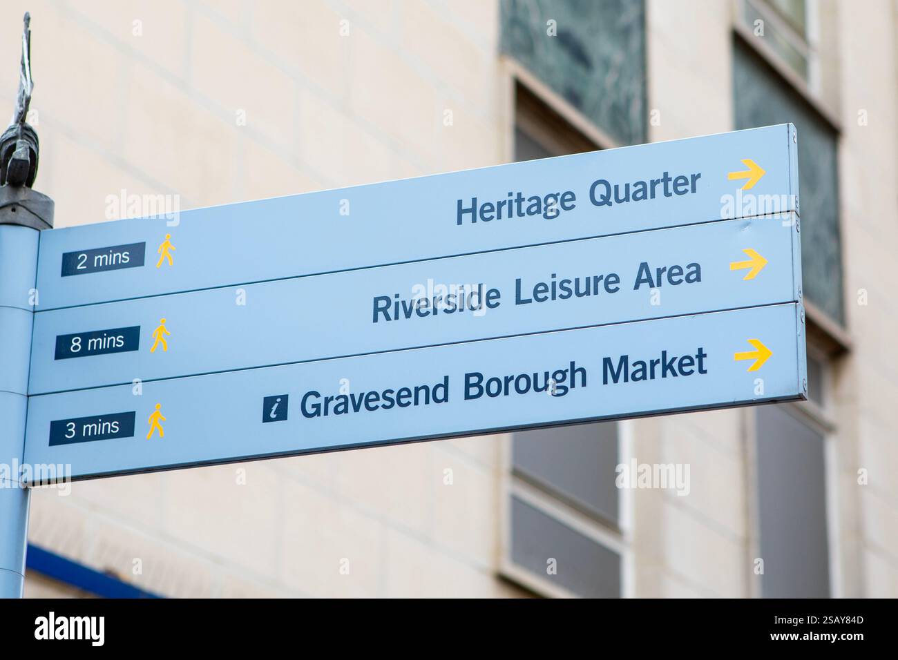Signposts for local tourist attractions in the town of Gravesend in ...