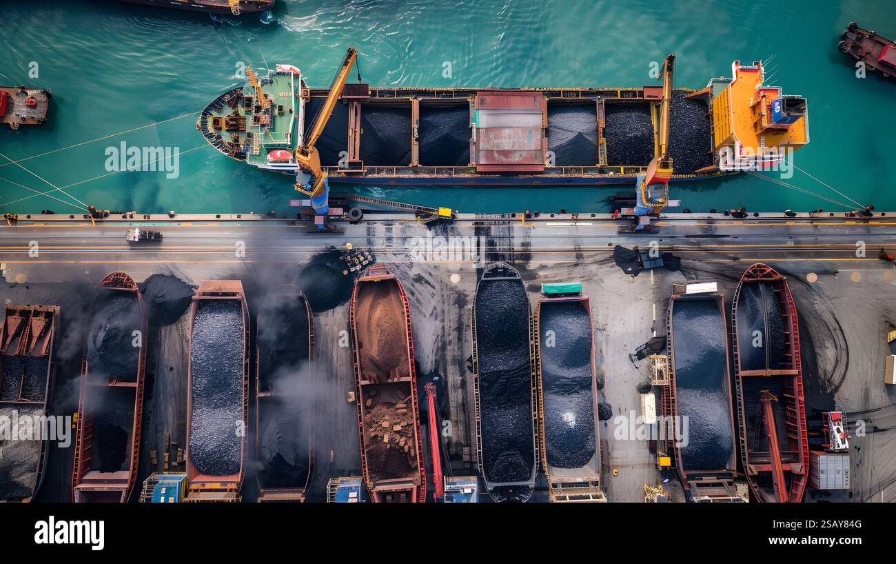 This dynamic scene captures the critical process of loading coal onto ...