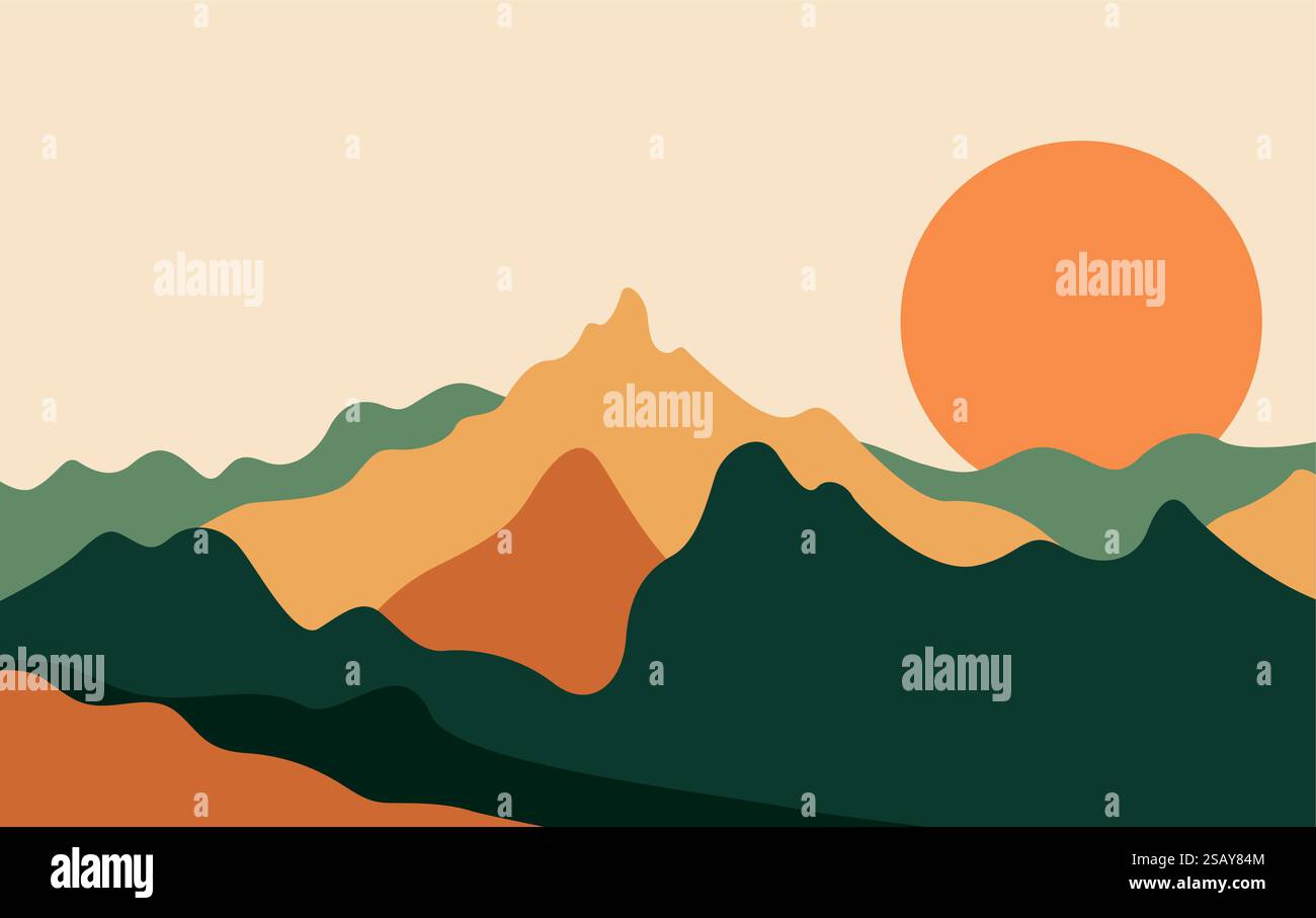 Mountain Art Minimal background vector. Abstract landscape hills with ...