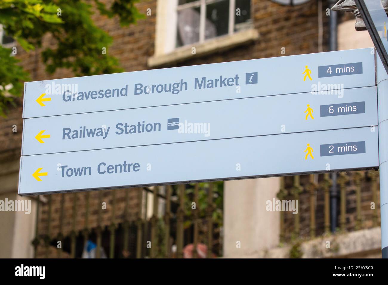 Signposts for local tourist attractions in the town of Gravesend in ...