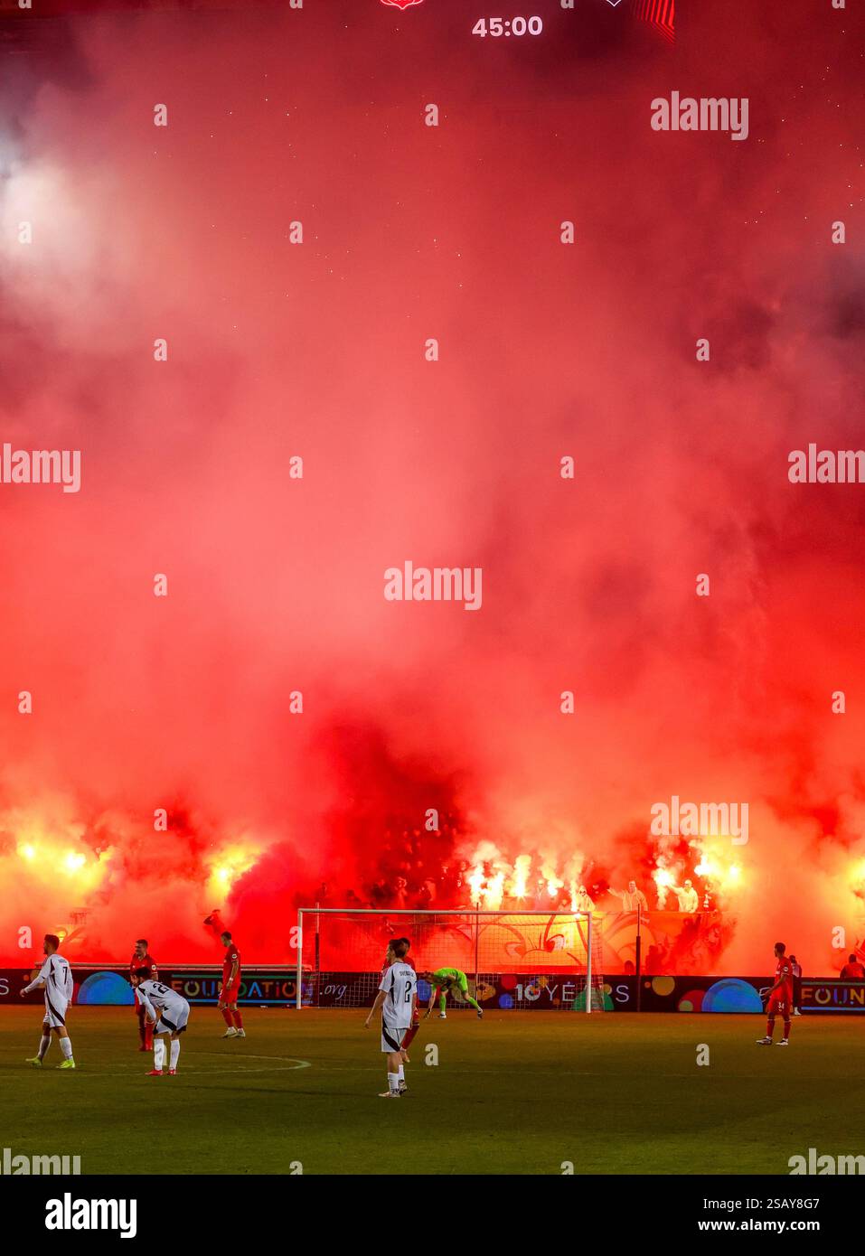 ENSCHEDE, NETHERLANDS - JANUARY 30: fireworks in stadium during the ...