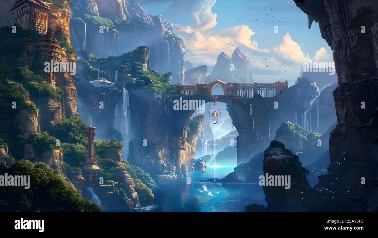 This stunning landscape depicts an otherworldly scene,blending the ...