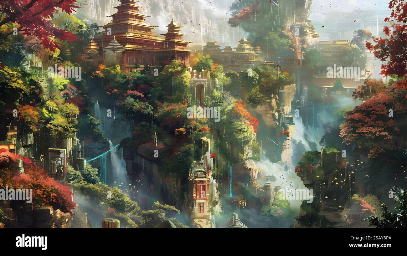 This stunning,fantastical landscape depicts a scene of natural beauty ...