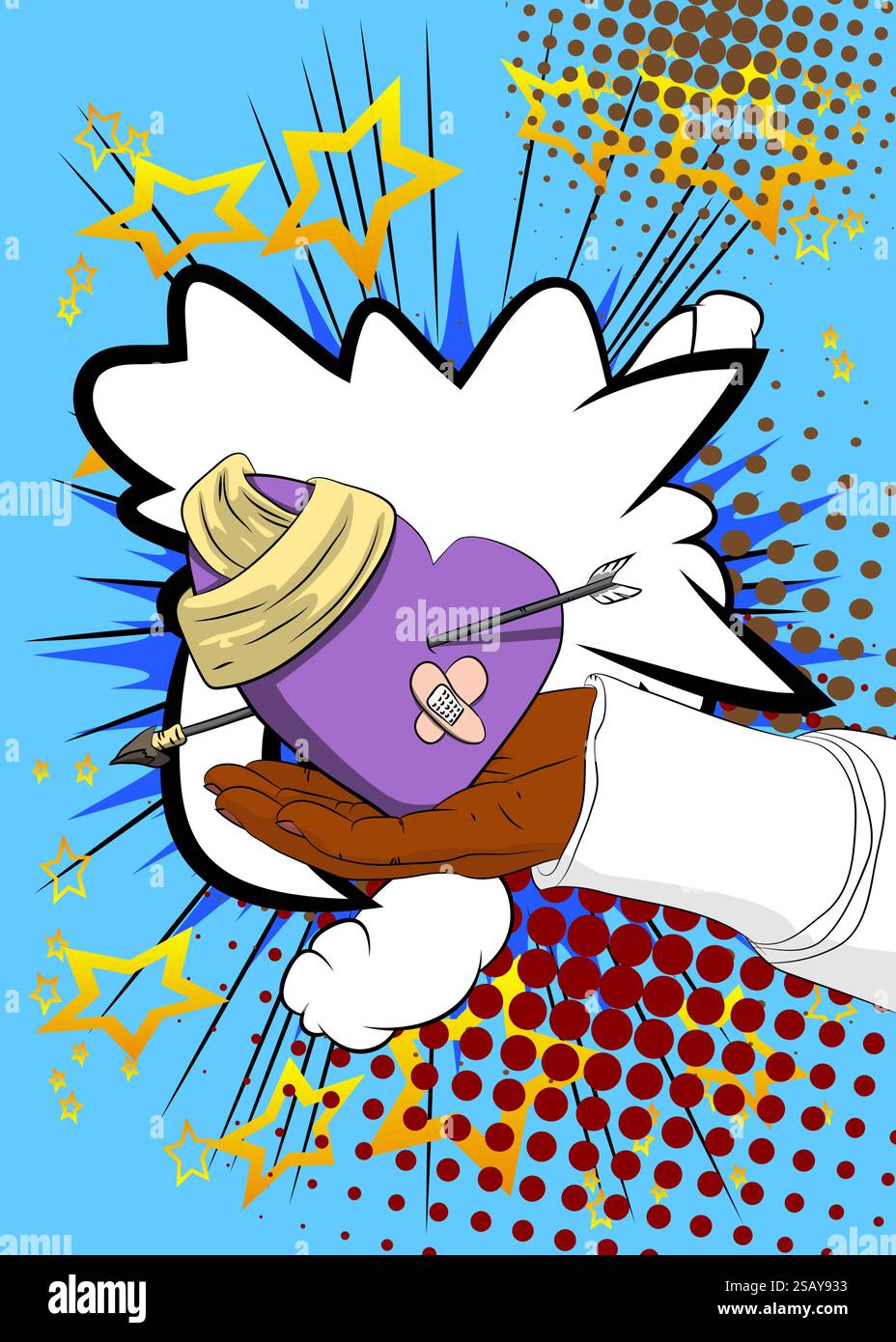 Cartoon, comic book human hands holding Broken Heart. Retro vector ...