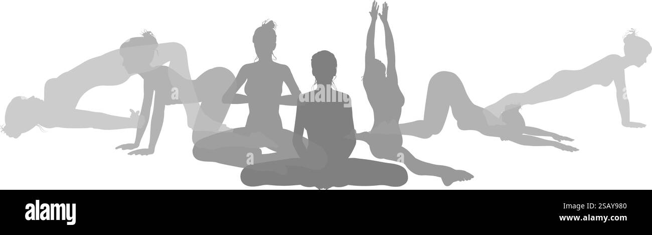 Yoga Pilates Poses Women Silhouettes Concept Stock Vector Image & Art ...