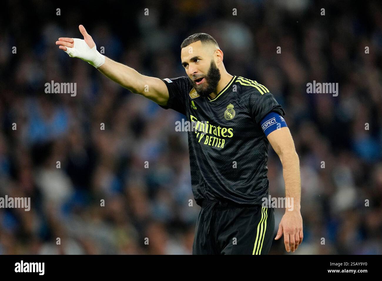 FILE - Real Madrid's Karim Benzema gestures during the Champions League ...