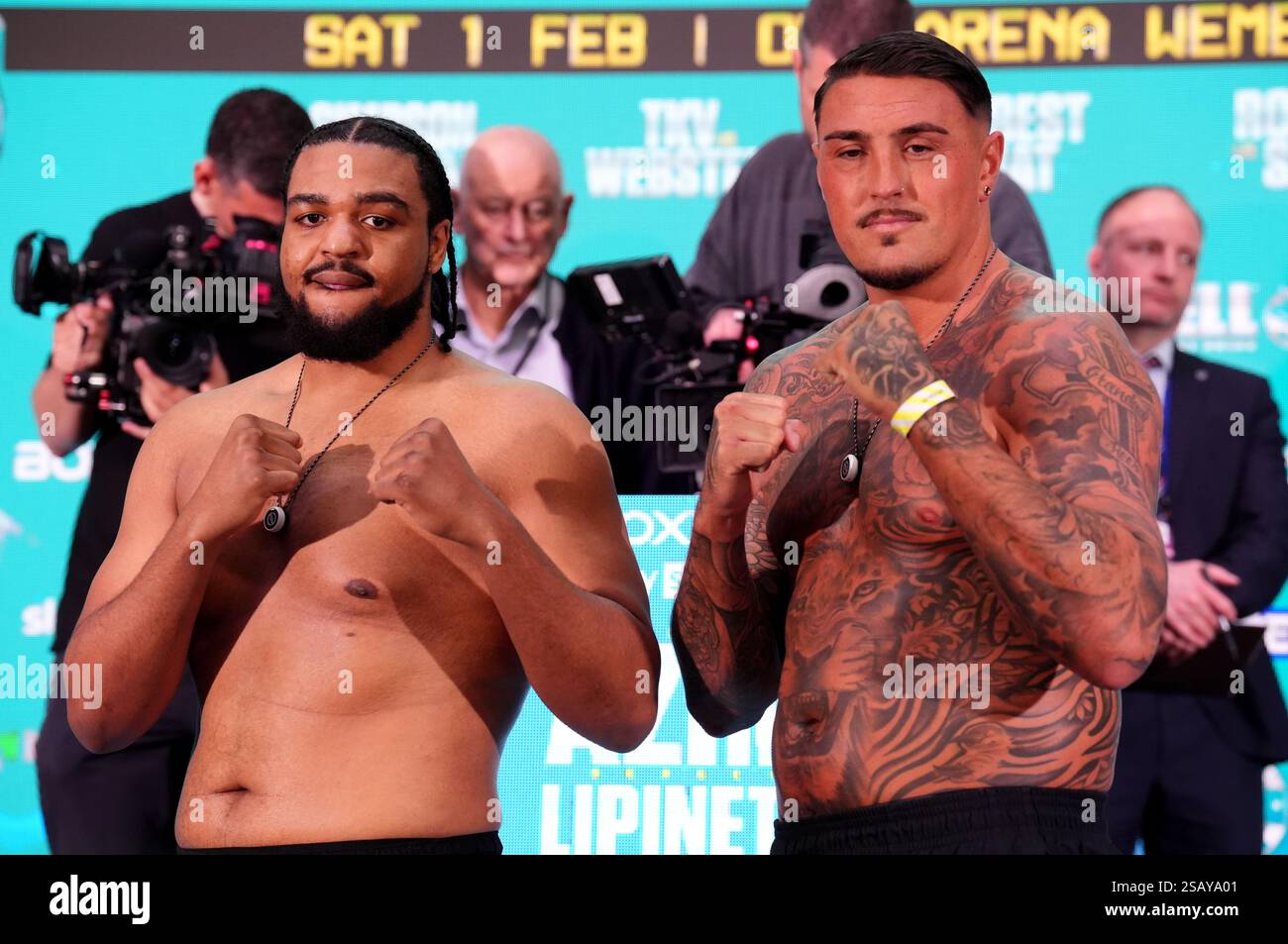 Jamie TKV (left) and Michael Webster (right) following a weigh in during the weigh-in at BOXPARK ...