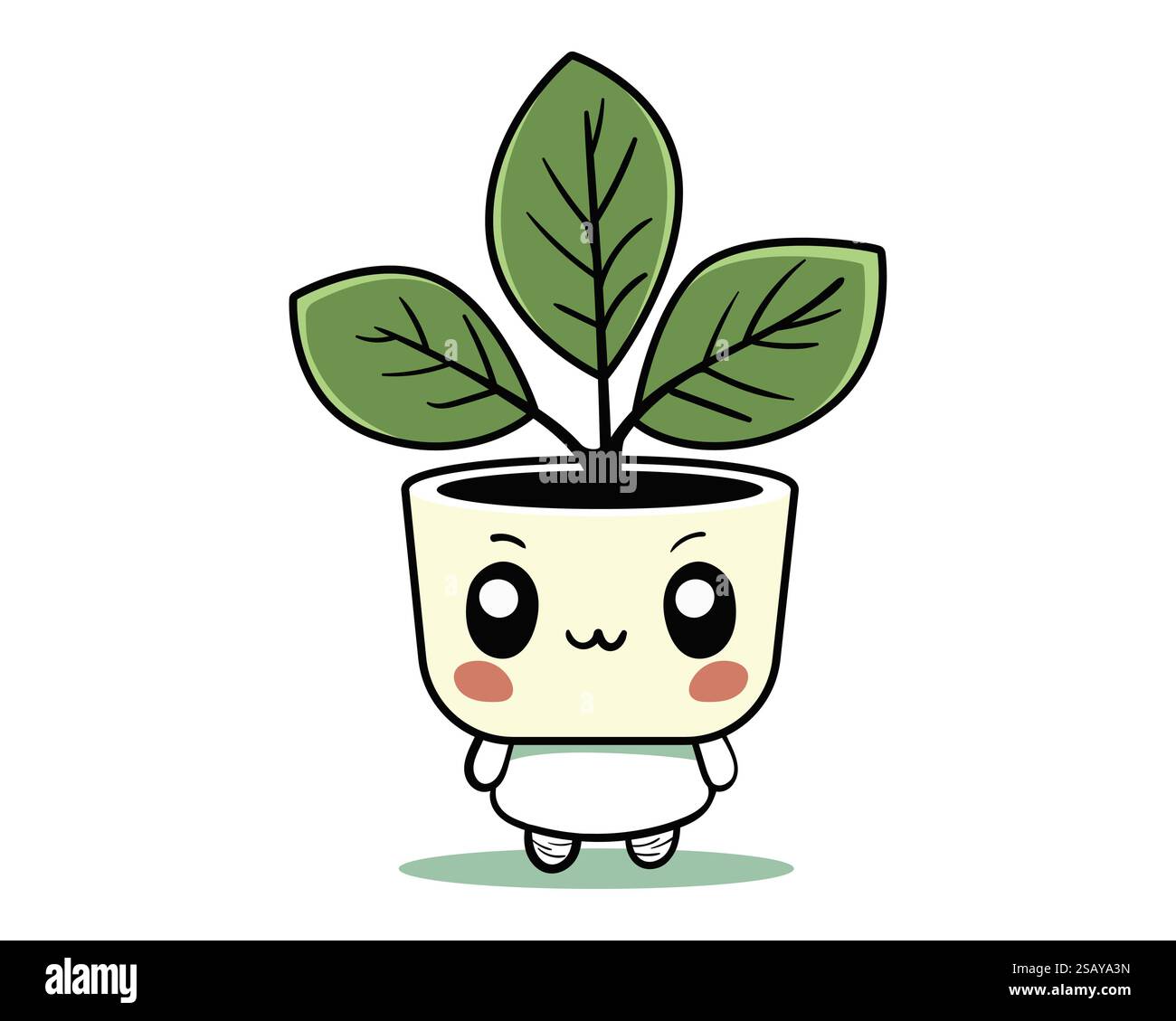 Cute lovely houseplant vector art. Kawaii faces on flower pot with ...