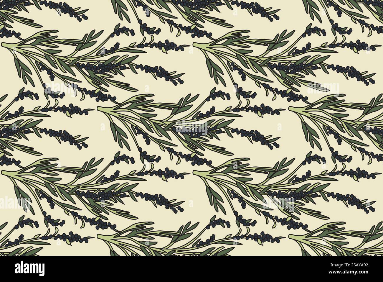 Botanical olive plant branches with leaves and berries abstract ...