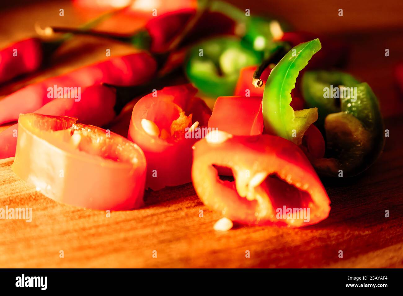 Mixed Chillies for hot sauces being prepared and chopped Stock Photo ...