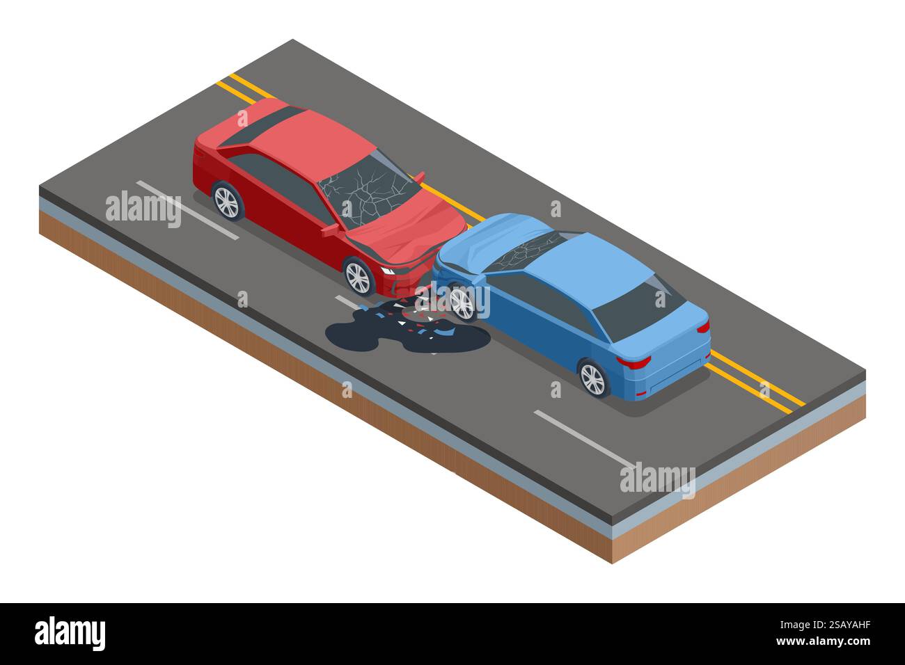 Isometric Car crash with two vehicles. A rear-end collision between a ...