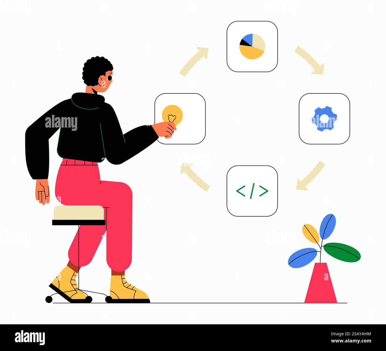Male Character Engaging In Software Development Process In Flat Vector ...