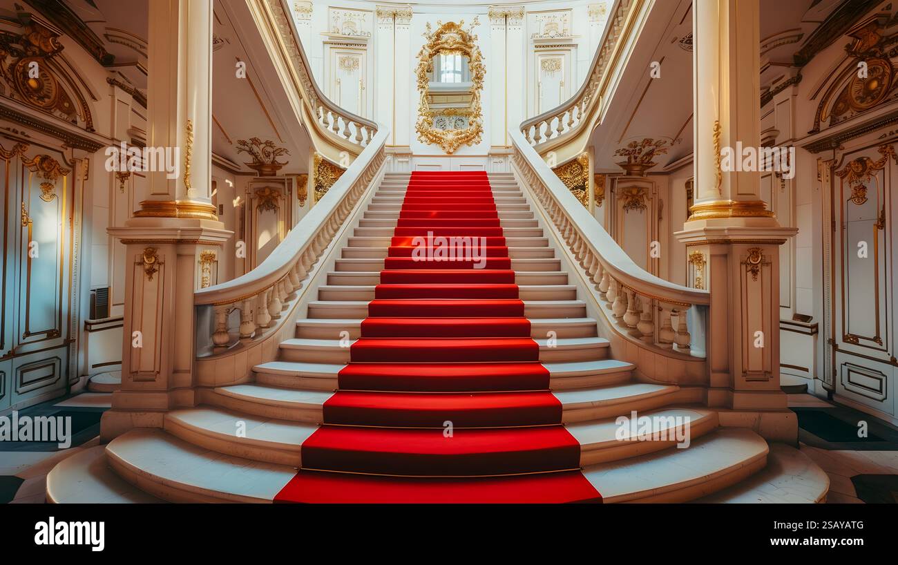 This image depicts a magnificent grand staircase in a lavish,classic ...