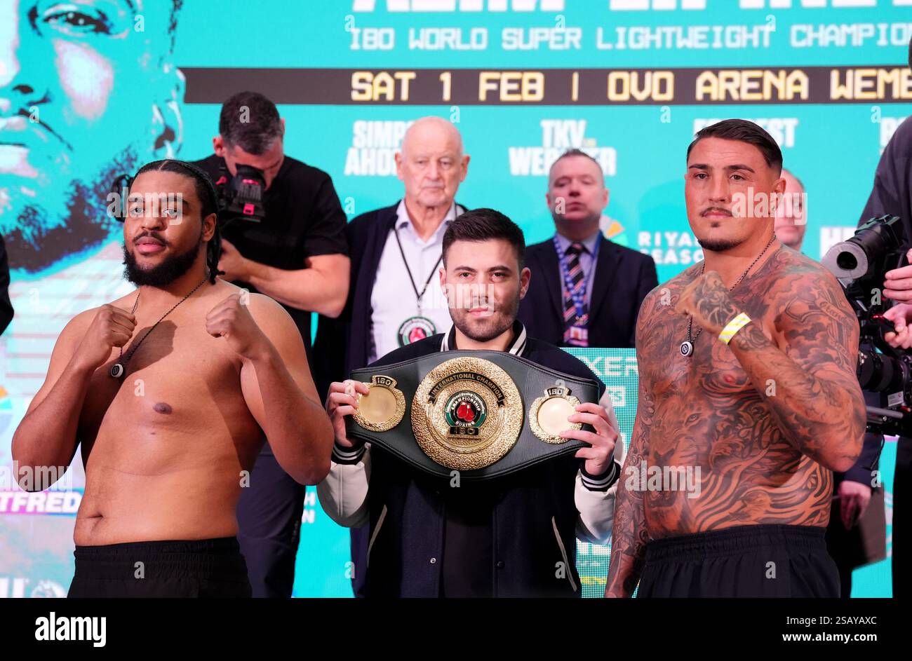 Jamie TKV (left) and Michael Webster (right) following a weigh in during the weigh-in at BOXPARK ...