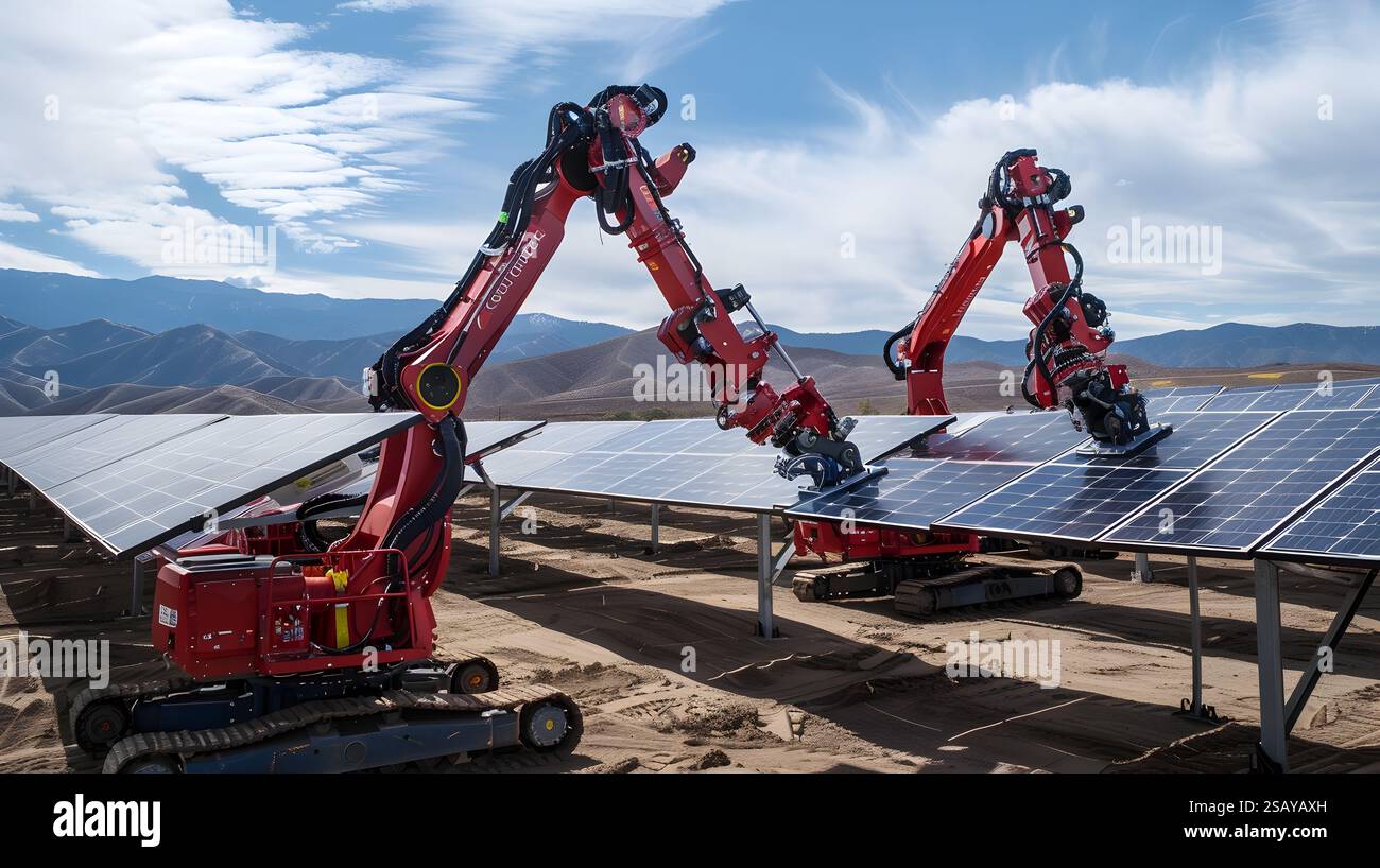 Robotic construction machines are meticulously installing solar panels ...