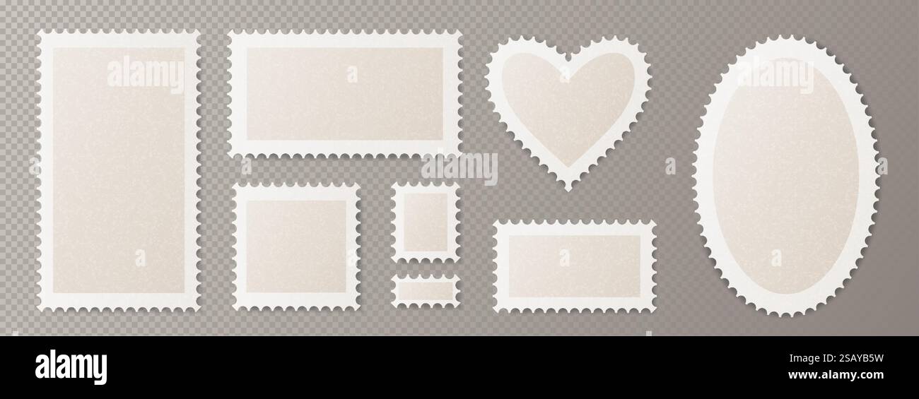 Postcard stamp frames collection in various shapes - heart, oval ...