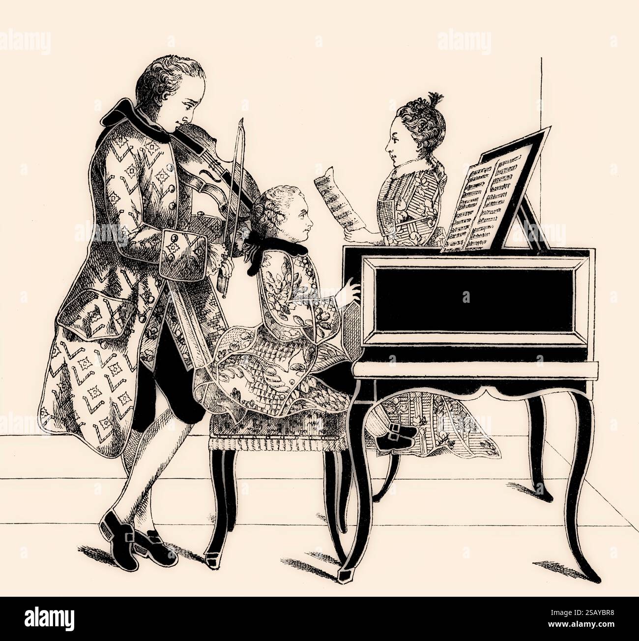 Leopold Mozart and his children Maria Anna "Nannerl" and Wolfgang ...