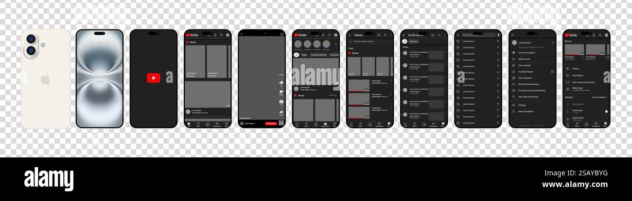 Youtube design in Iphone 16. Set Youtube screen social media and social ...