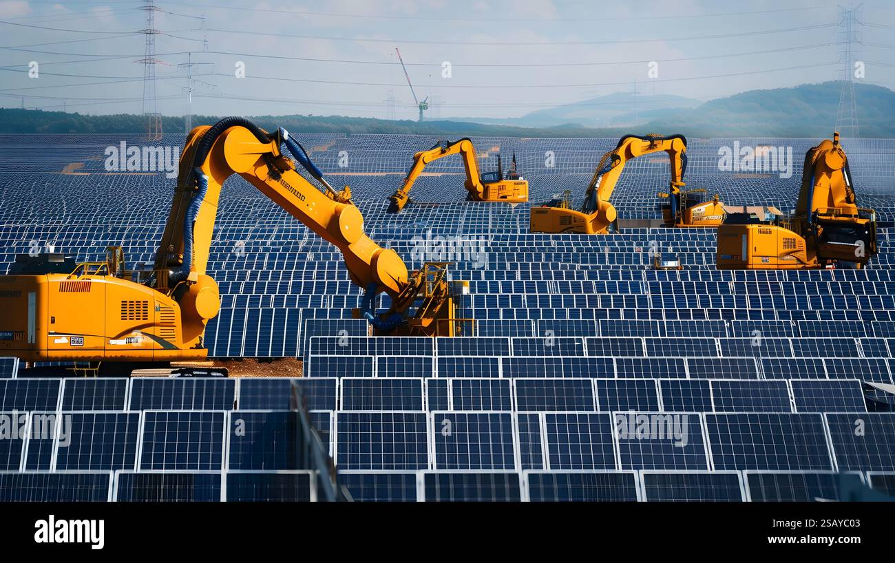A large-scale renewable energy project featuring rows of solar panels ...