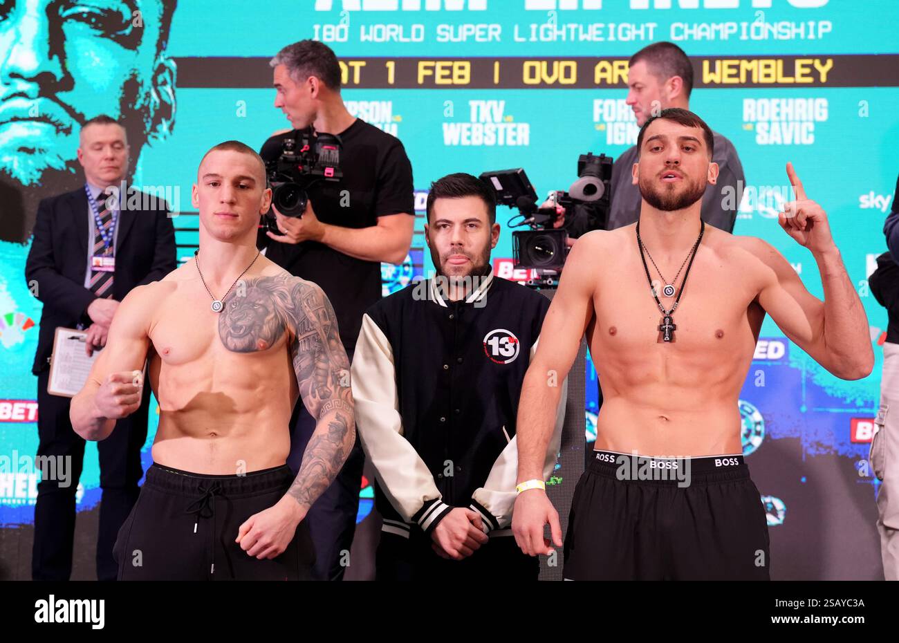 Scott Forrest (left) and Aurel Ignat (right) following a weigh in ...