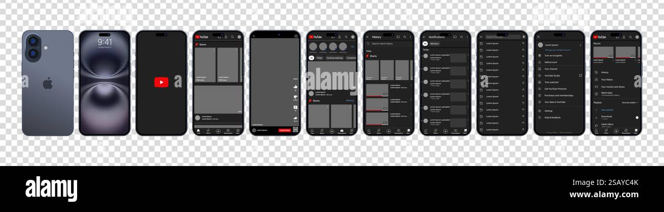 Youtube design in Iphone 16. Set Youtube screen social media and social ...