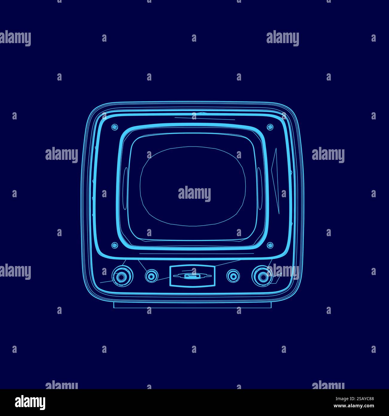 Blue television with a screen. The television is turned off. The ...