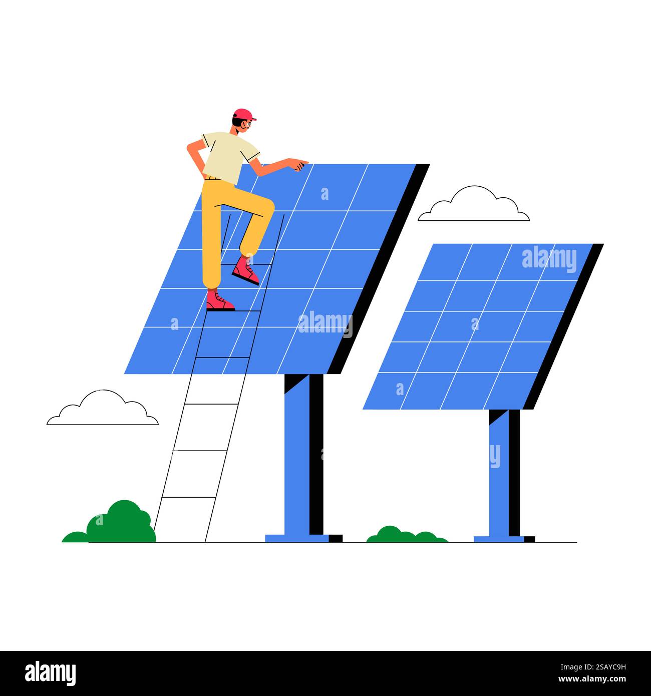 Technician Installing Solar Panels In Flat Vector Illustration ...